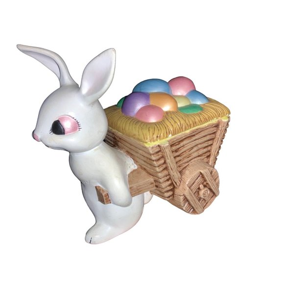 Homemade Ceramic | Holiday | Ceramic Easter Rabbit Pulling Cart White ...